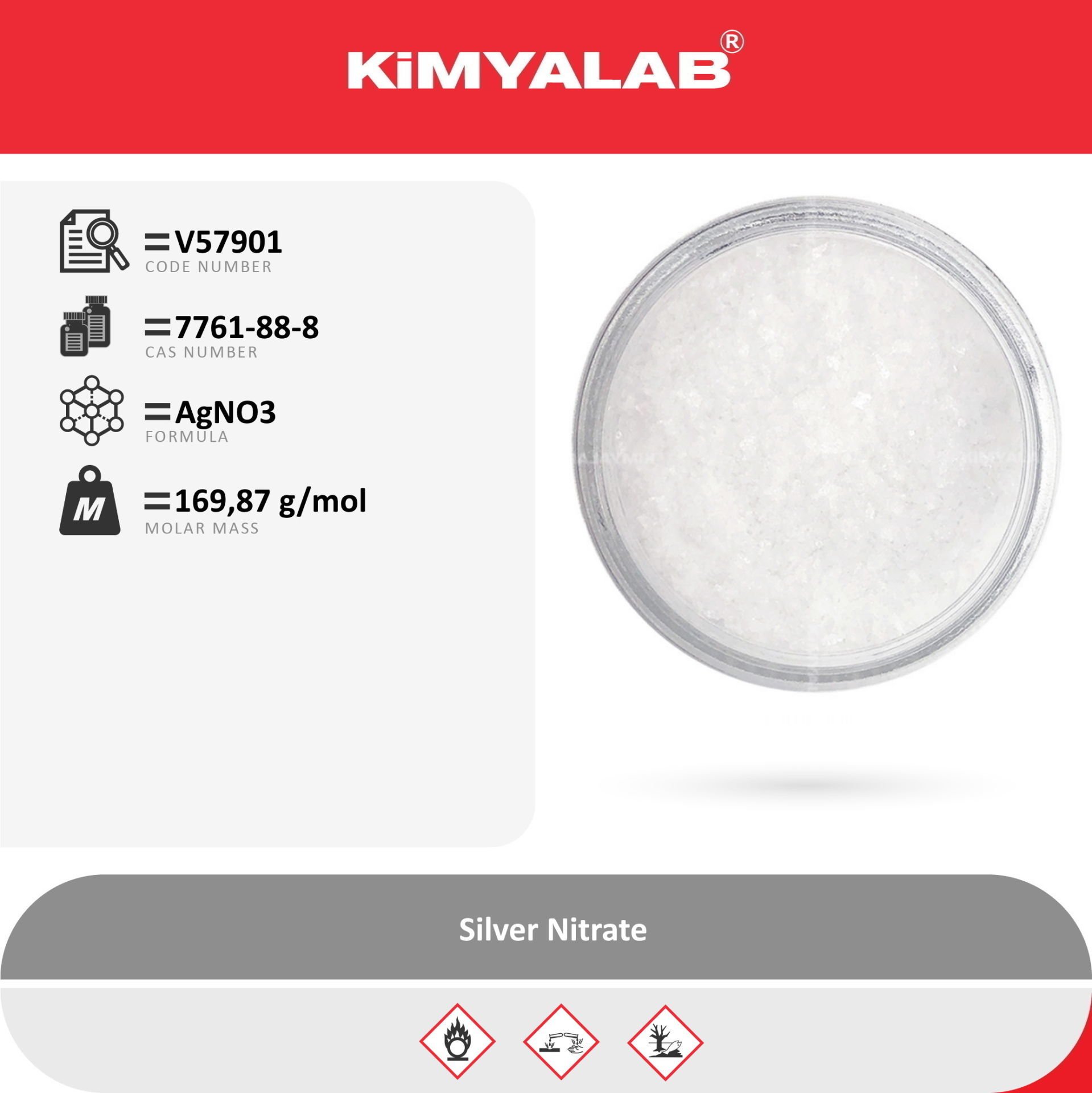 Kimyalab Gümüş Nitrat 25g Saf - Silver Nitrate Extra Pure - AgNO3